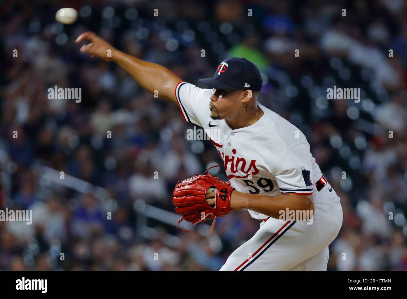 Minnesota Twins relief pitcher Jhoan Duran throws to the Detroit Tigers ...