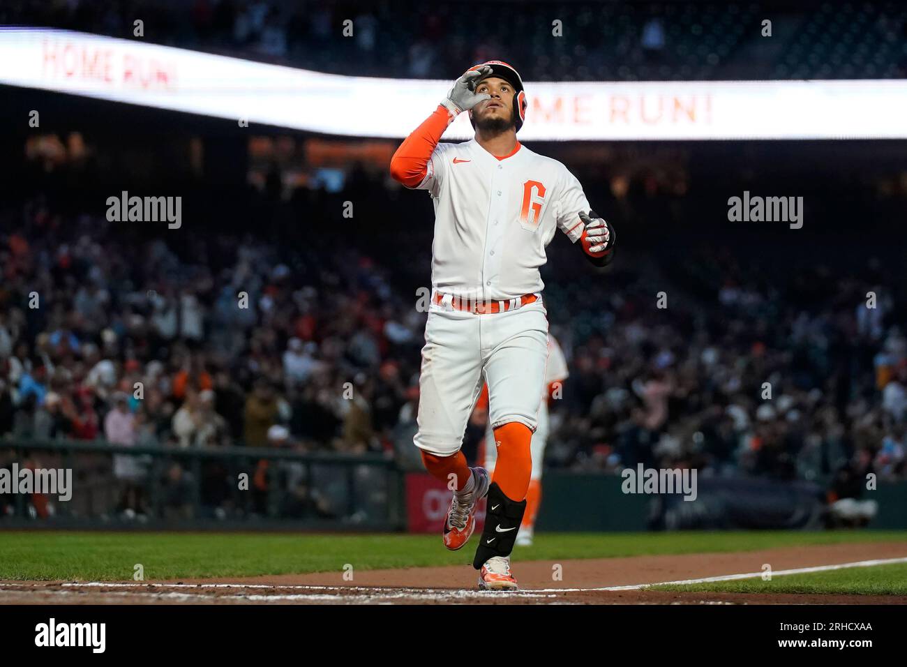 San Francisco Giants' Thairo Estrada celebrates after hitting a home ...