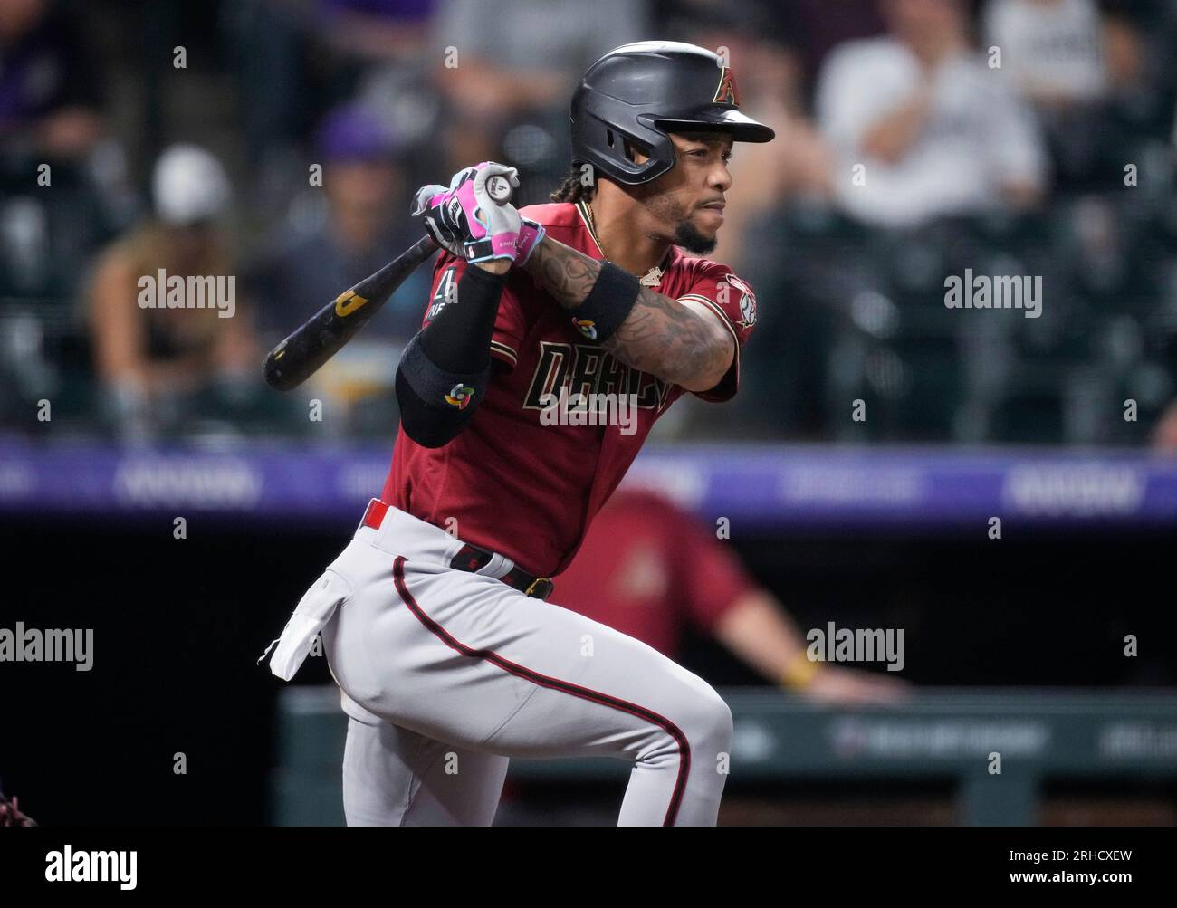 Arizona Diamondbacks' Ketel Marte watches his two-run single off ...