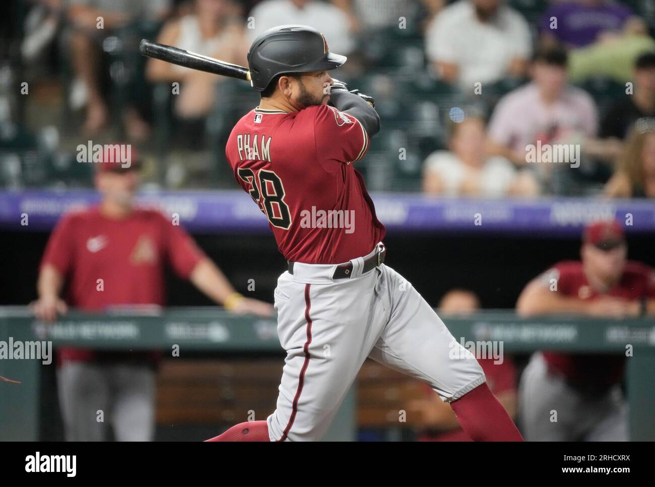 Arizona Diamondbacks' Tommy Pham watches his RBI double off Colorado ...