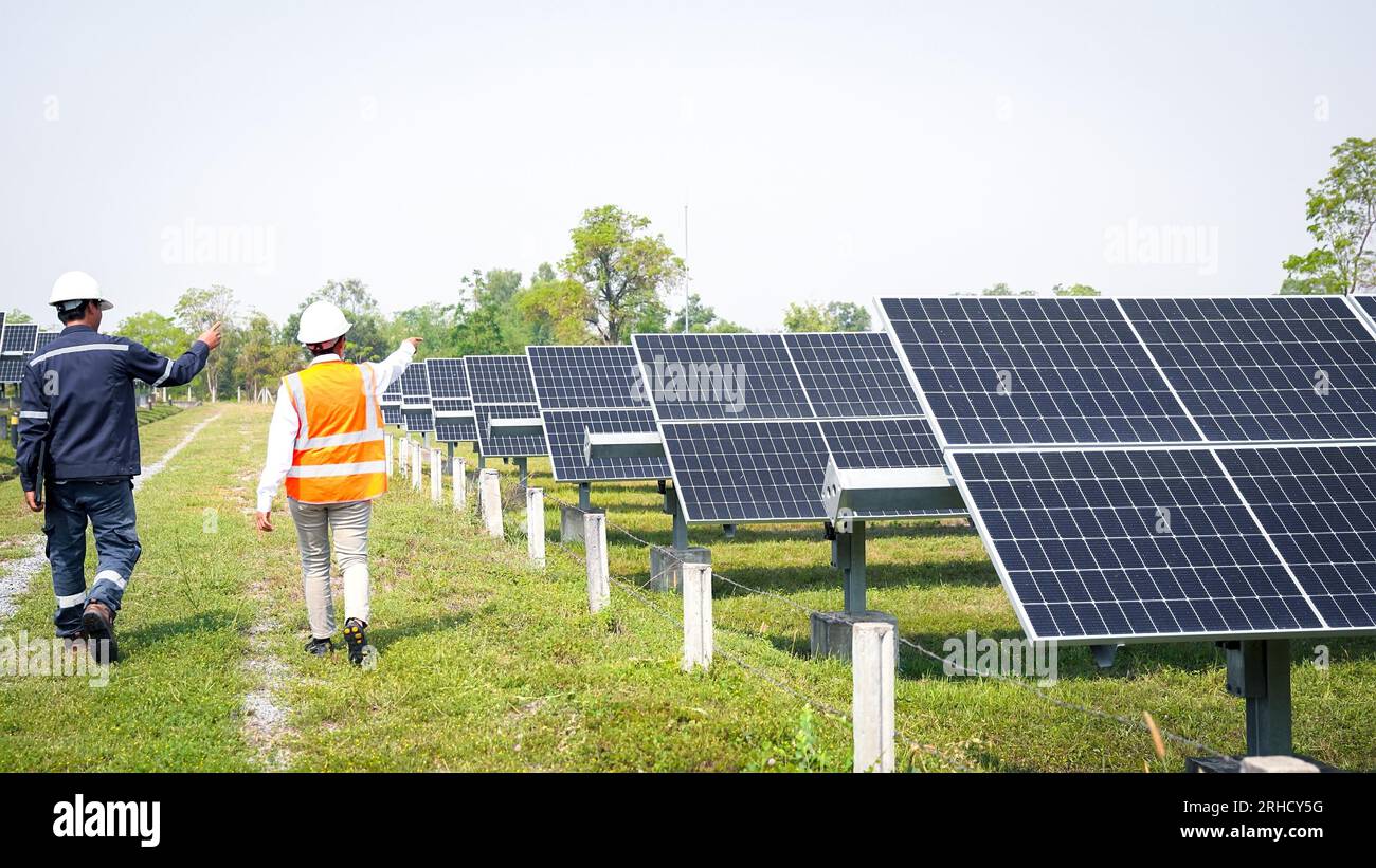 Engineers take investors on a tour of solar power plants. solar panels ...