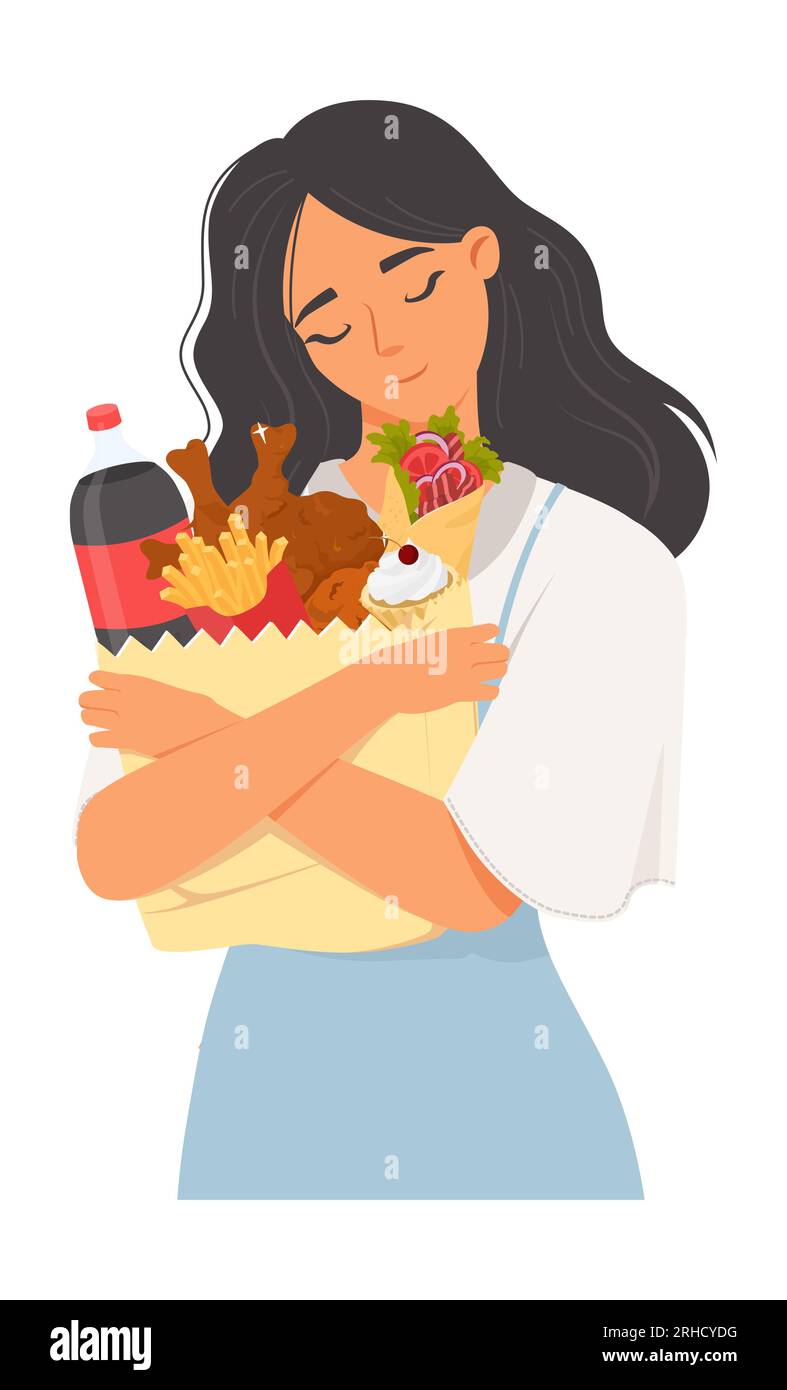 Woman having addiction from unhealthy junk food Stock Vector Image ...