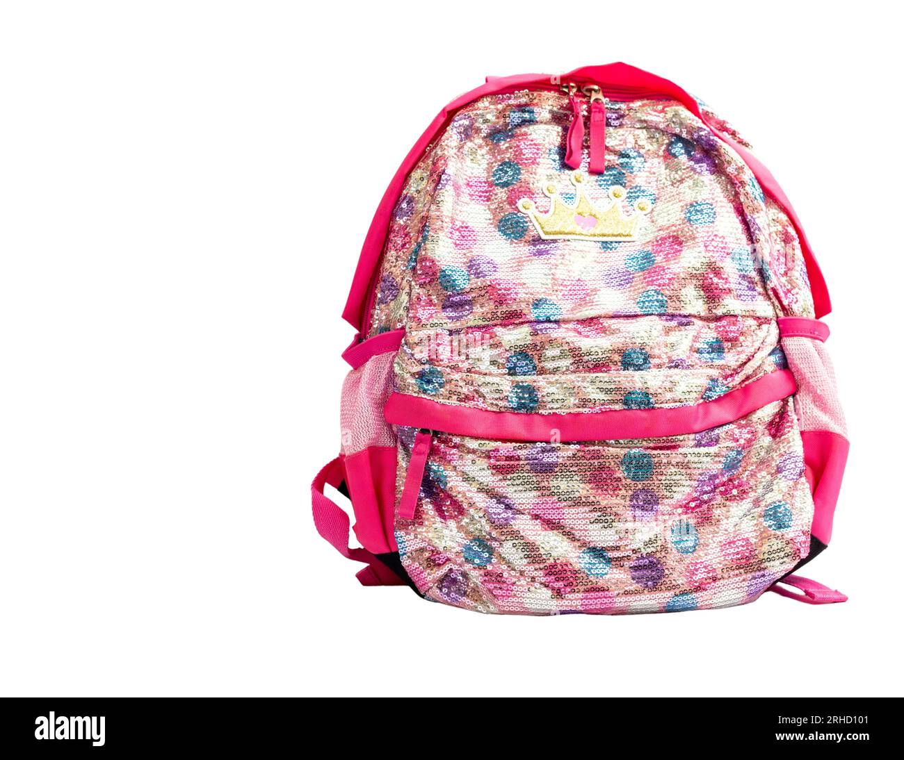 Pink school backpack on white isolated background Stock Photo - Alamy