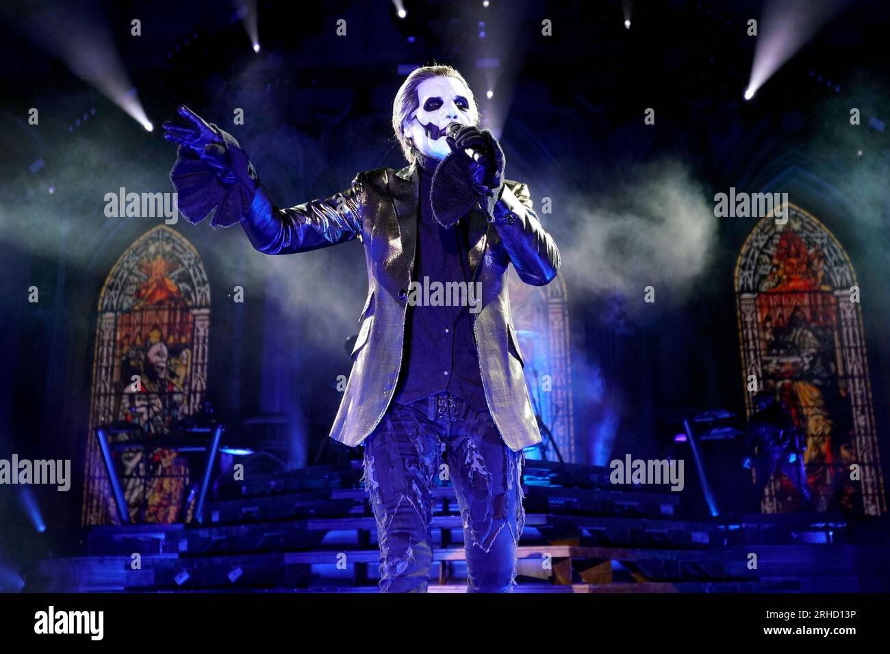 Tobias Forge, of the band Ghost, performs on Tuesday, Aug. 15, 2023, at ...