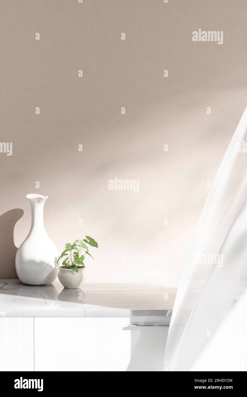 Simple monotone background with vases, tree shadows and natural light ...