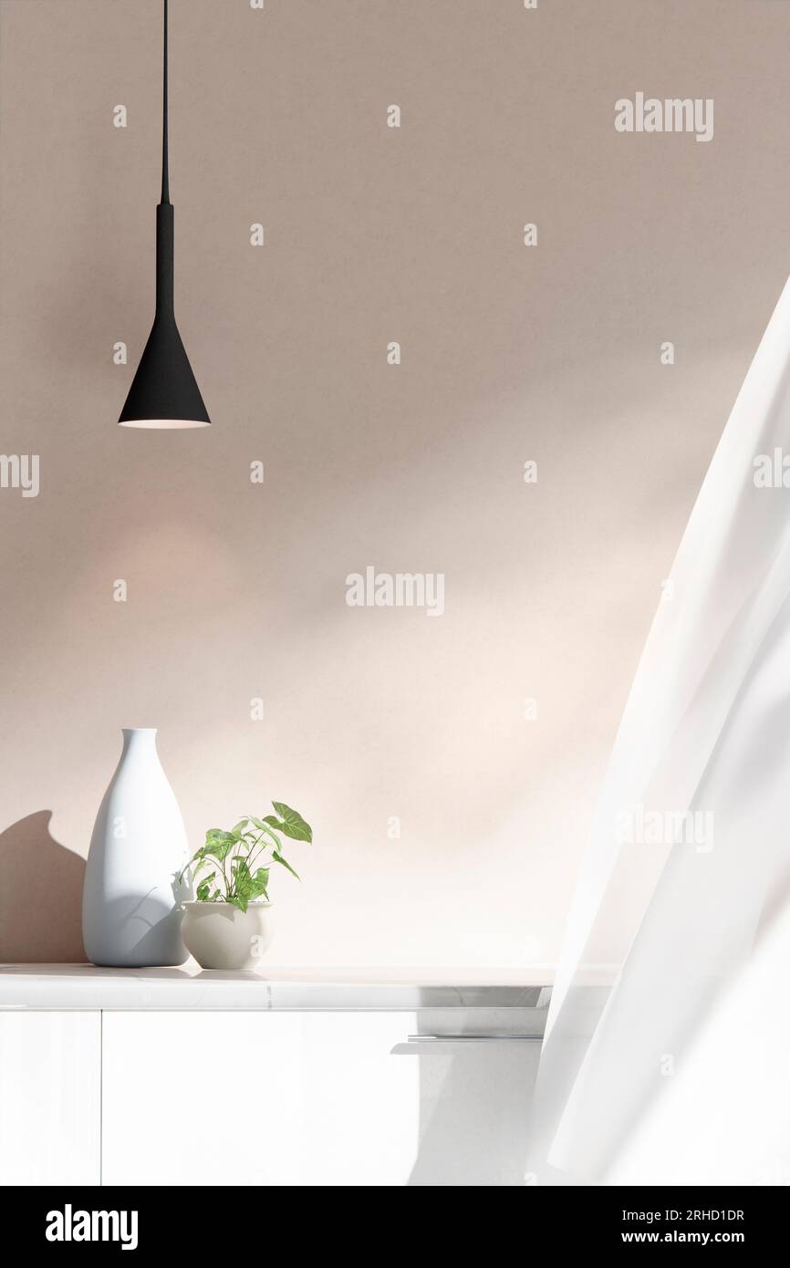 Simple monotone background with vases, tree shadows and natural light ...