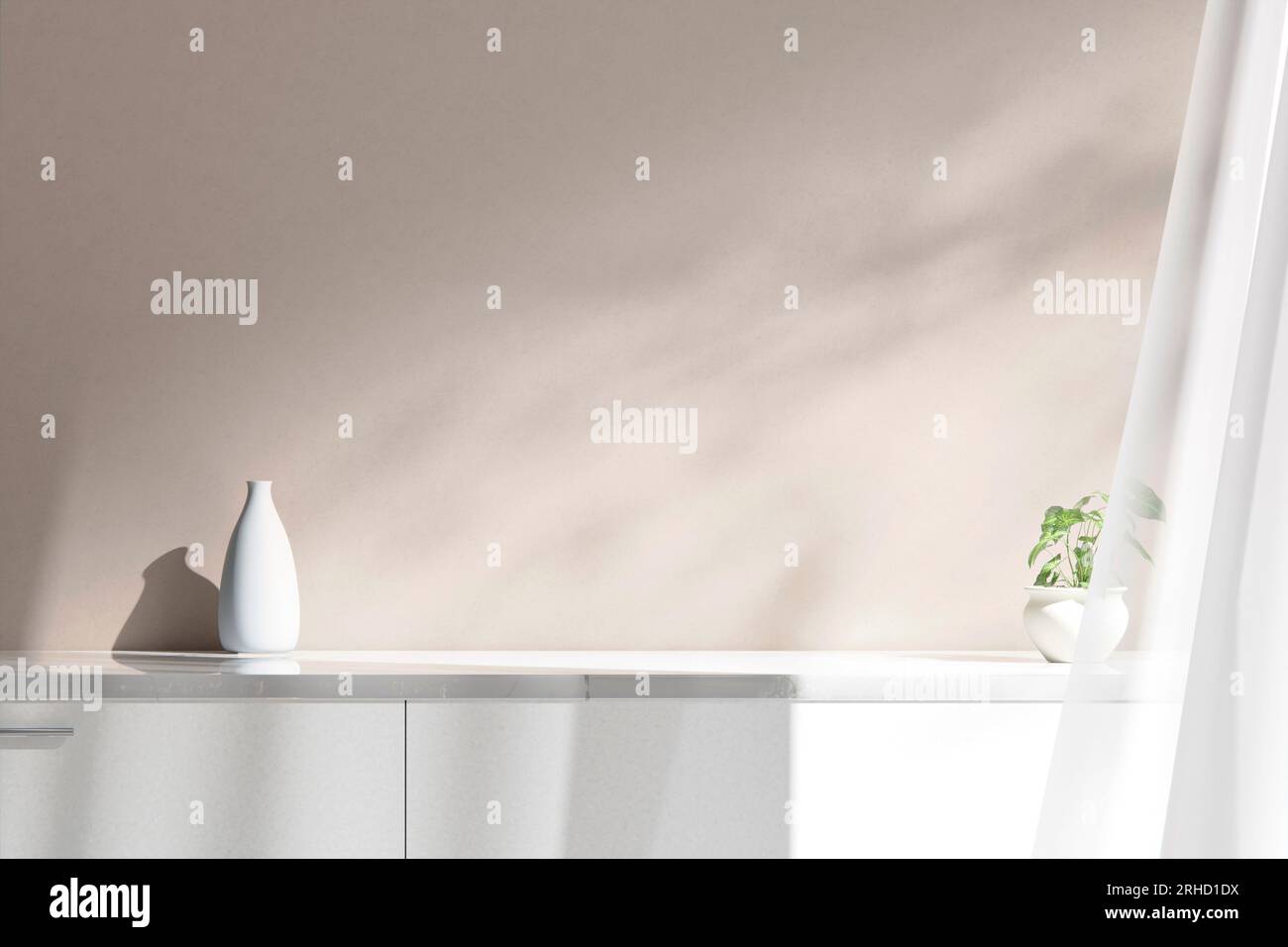 Simple monotone background with vases, tree shadows and natural light ...