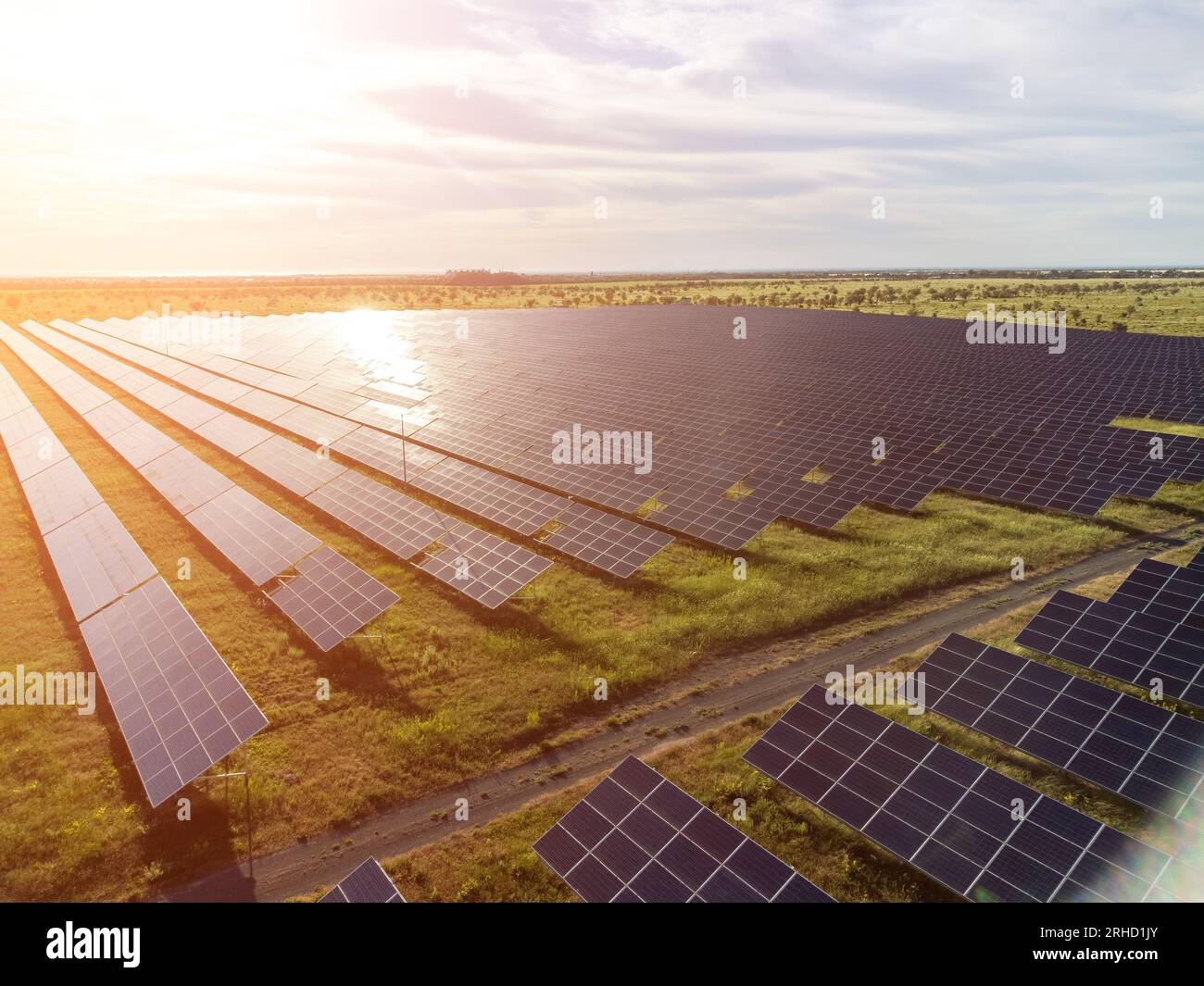 Aerial top view of a solar panels power plant. Photovoltaic solar ...