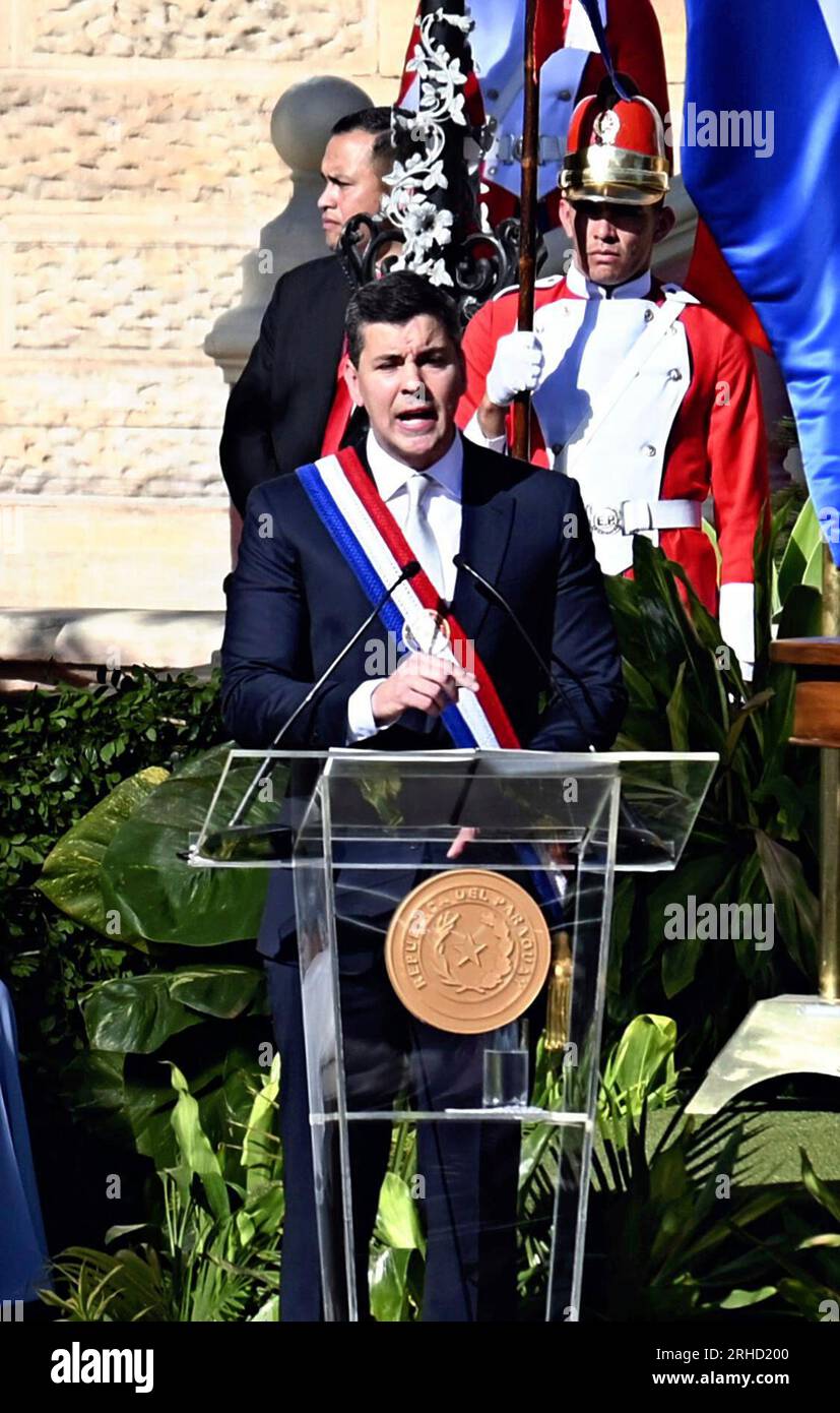 Paraguayan President Santiago Pena delivers his speech during the ...