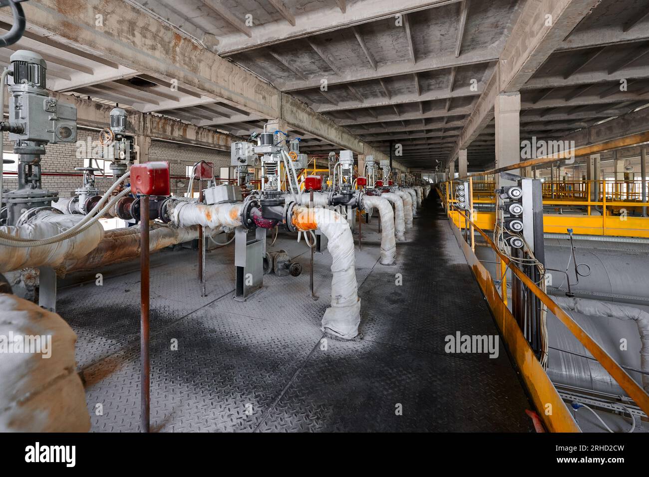 Piping of autoclaves with pipes valves and automatic drives Stock Photo ...