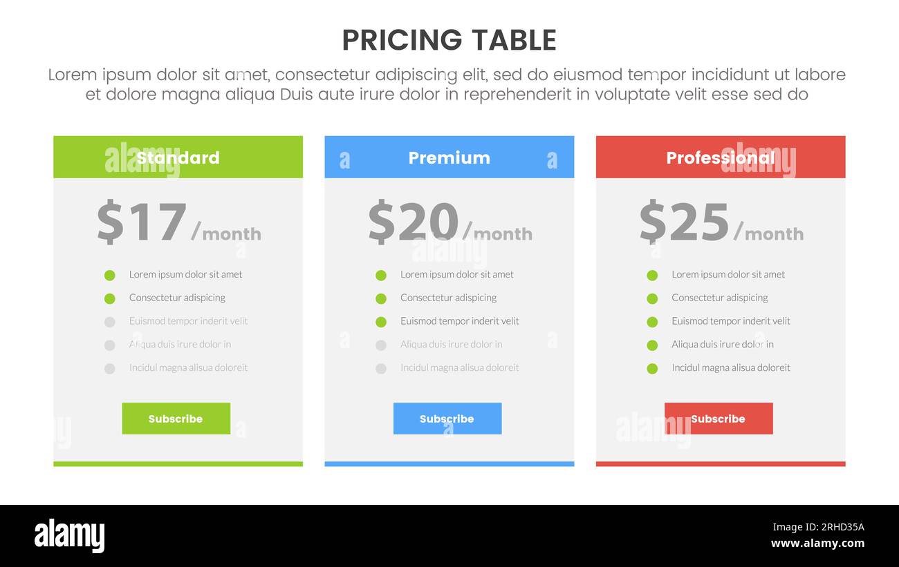 pricing table or price comparison infographic 3 point stage template ...
