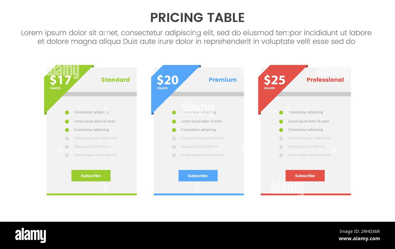 pricing table or price comparison infographic 3 point stage template ...
