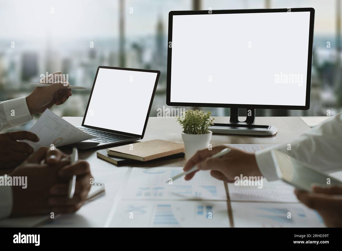 mock up Using laptop with blank screen computer modern Stock Photo - Alamy