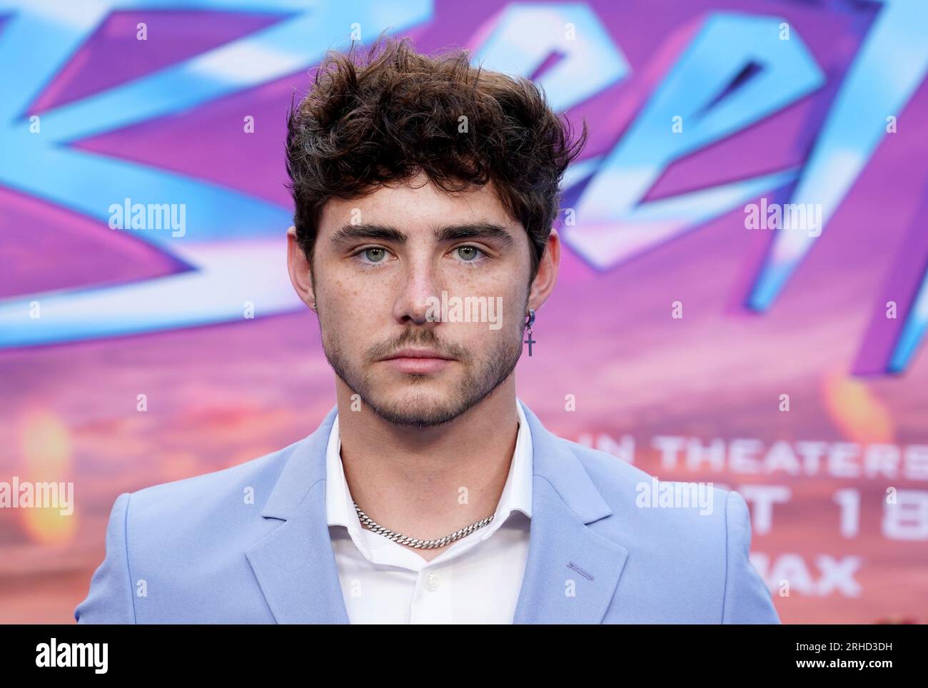 Aiden Moyer poses at a screening of the film "Blue Beetle," Tuesday ...