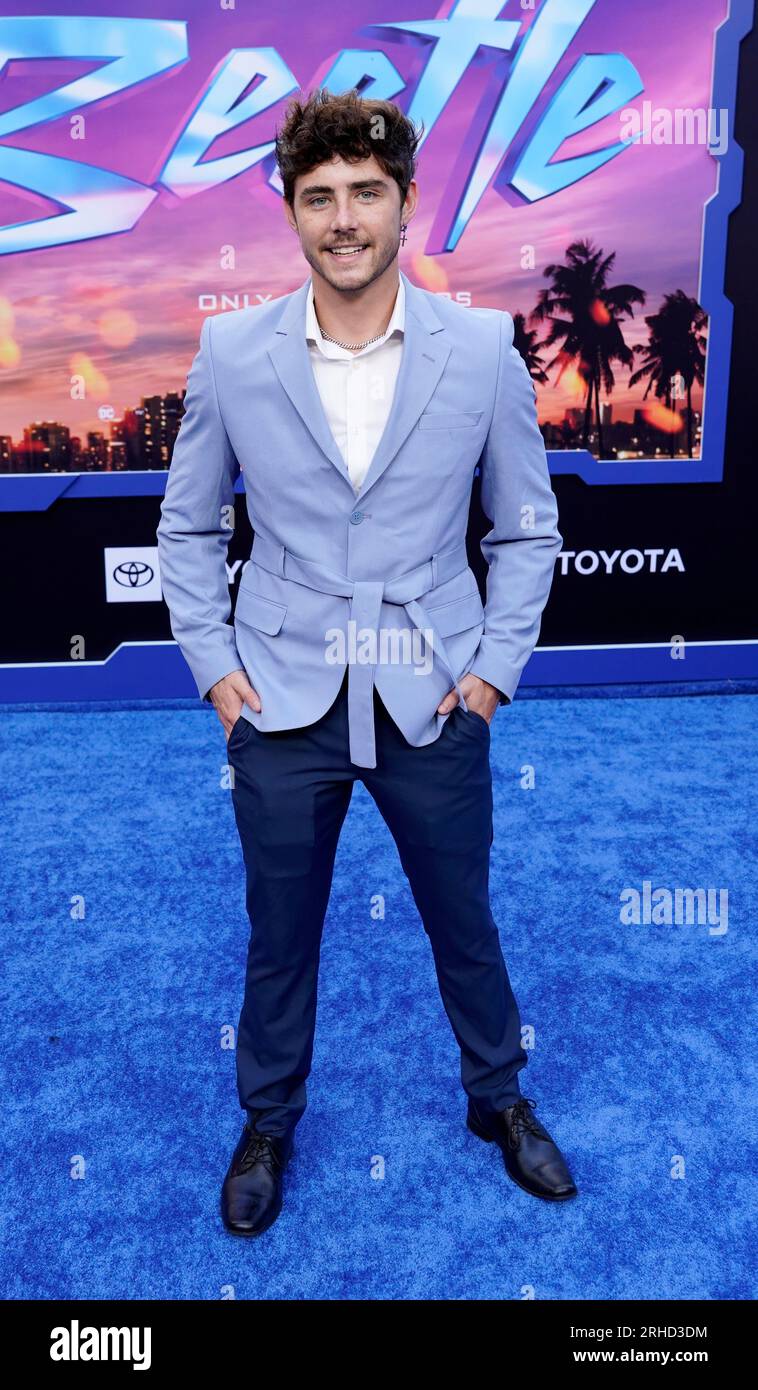 Aiden Moyer poses at a screening of the film "Blue Beetle," Tuesday ...