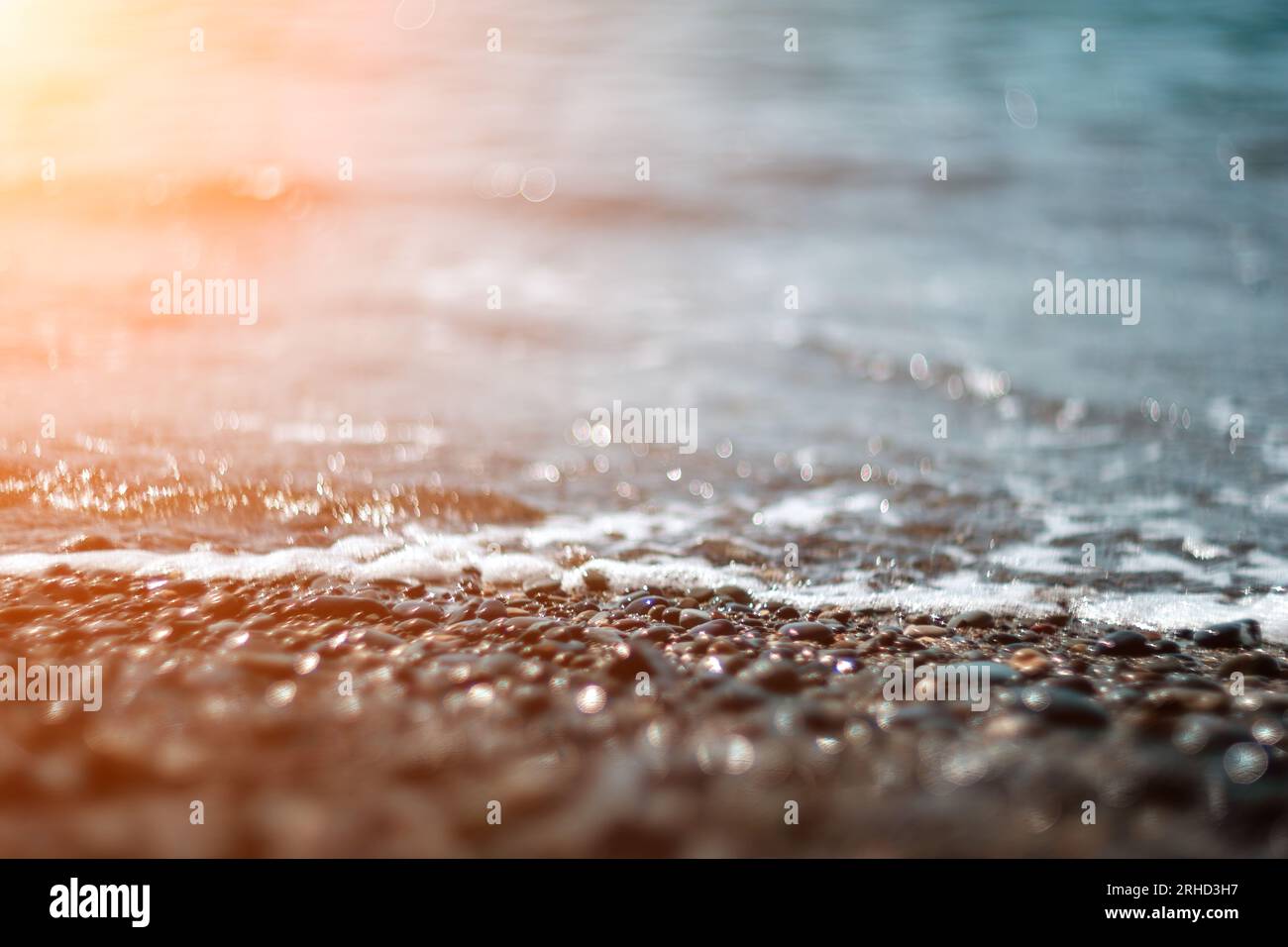 Abstract nature summer ocean sunset sea background. Small waves on ...