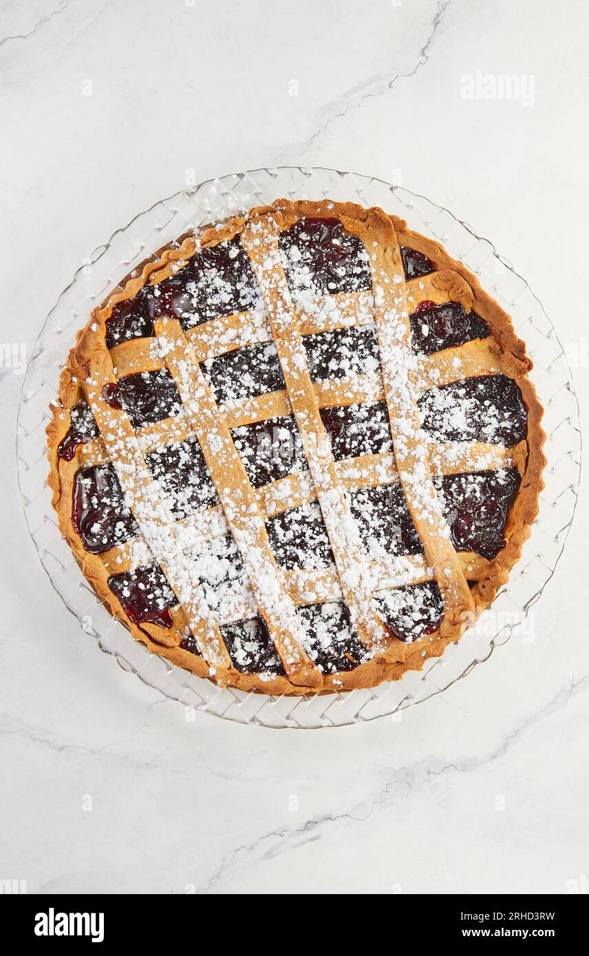 Elegant Delicacy, Classic Linzer Cake with Cherry on Marble. Delectable ...