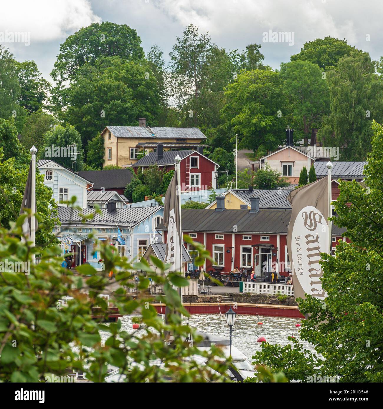 Old traditional buildings by the sea bay in Naantali Finland Stock ...