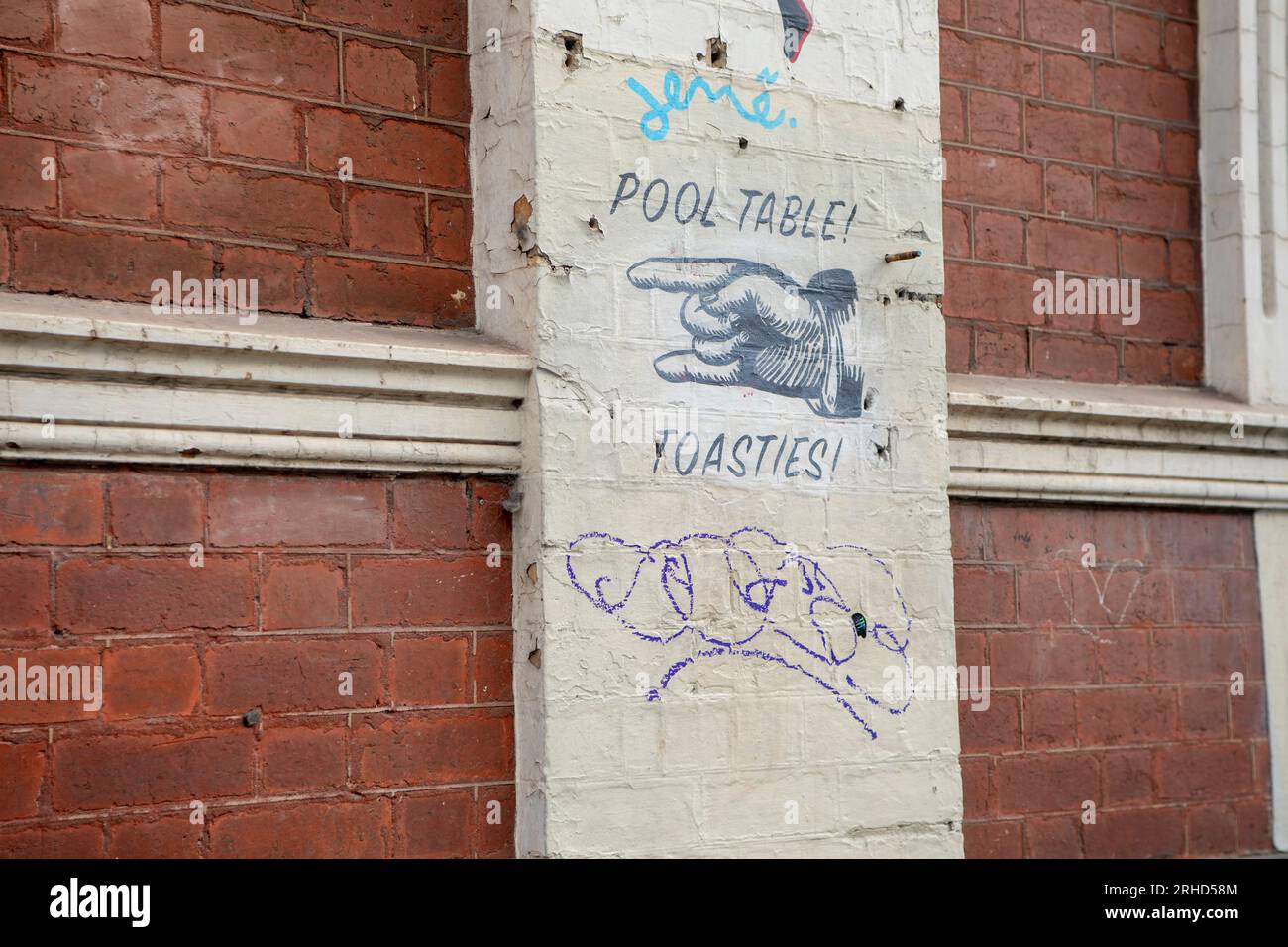 Street poster with graphic of pointing fingers with text- pool table ...