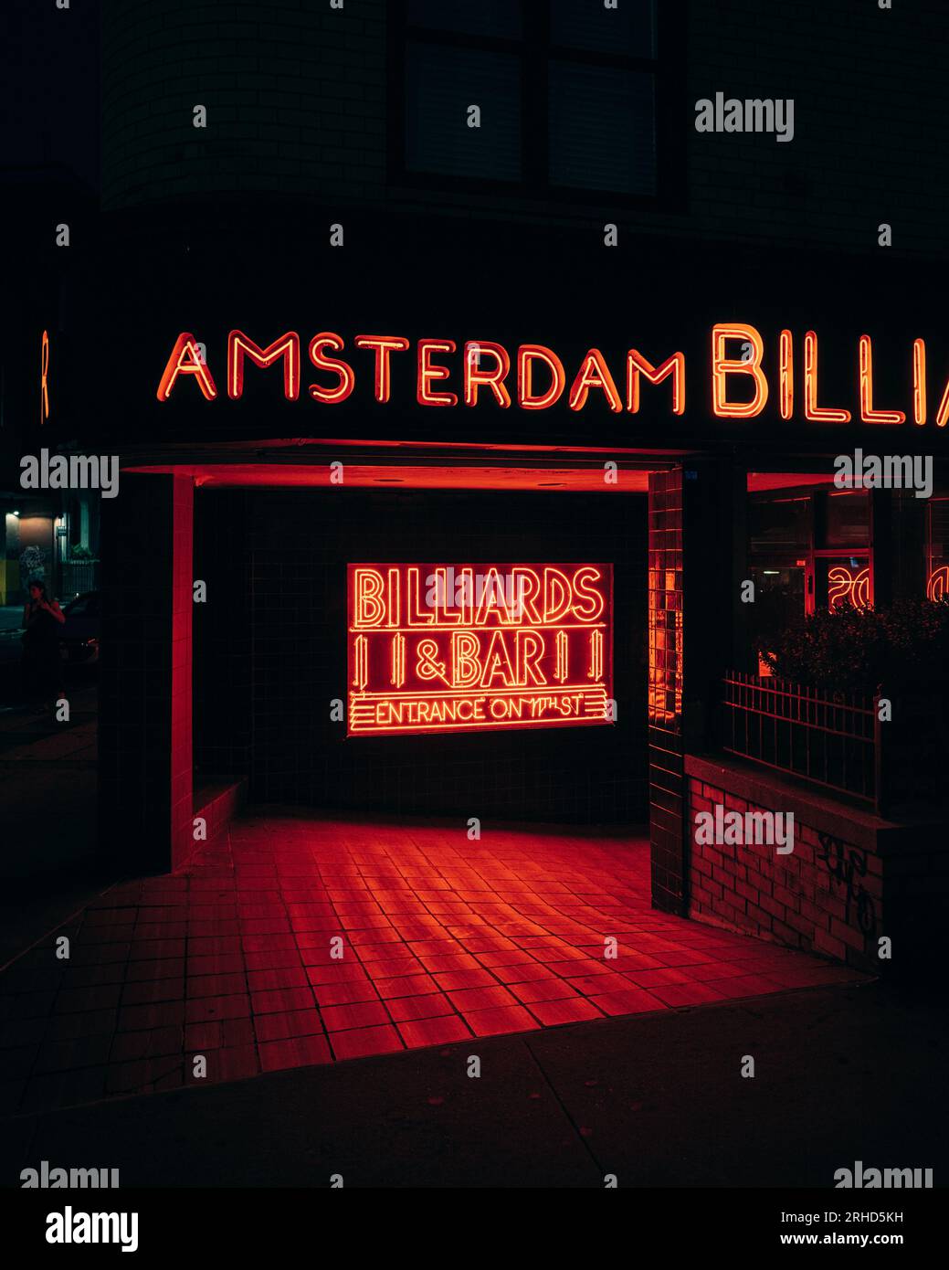 Amsterdam Billiards neon sign at night, Manhattan, New York Stock Photo ...