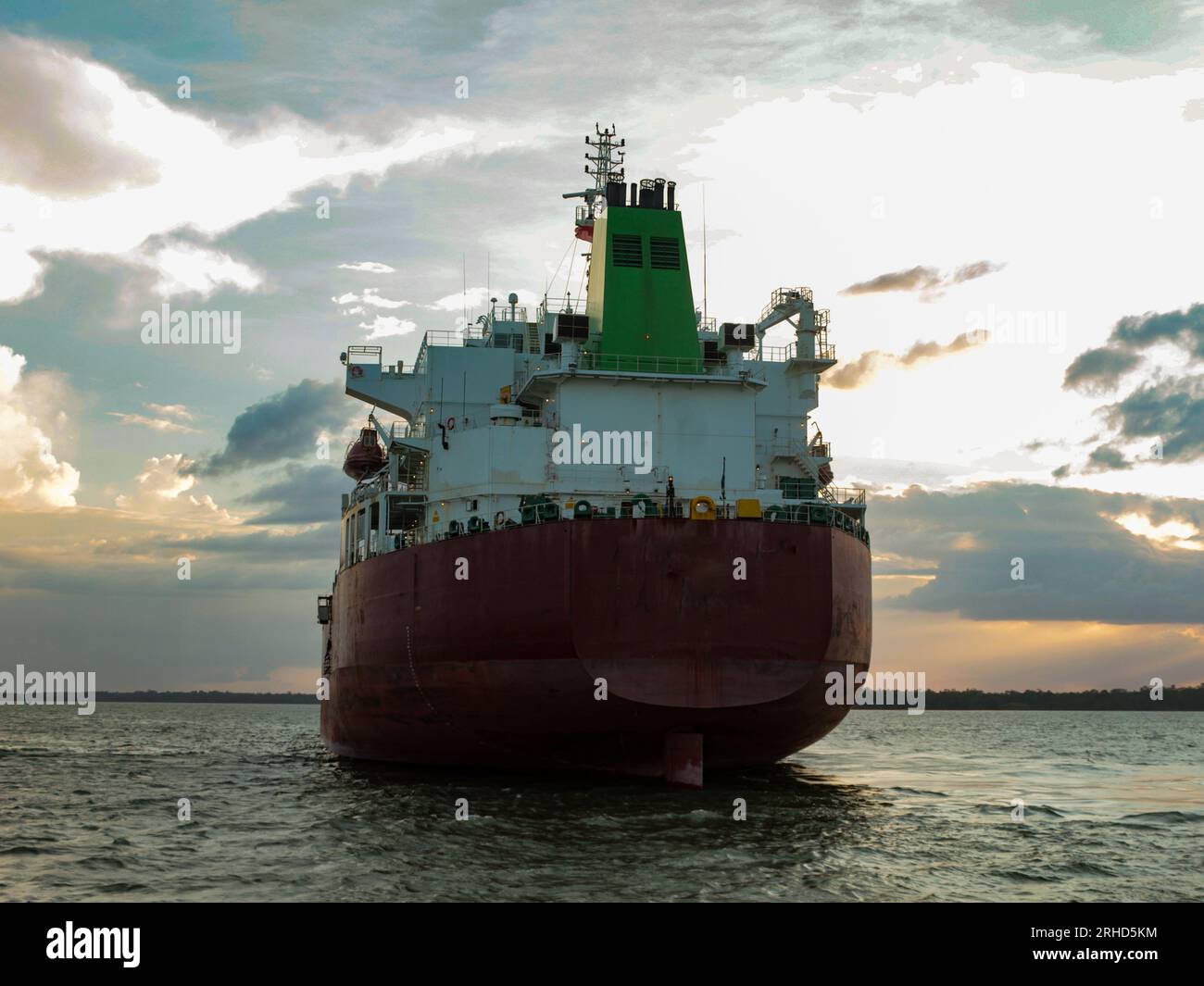 The stern of a merchant ship parked in Marajó Bay, in the state of Pará ...