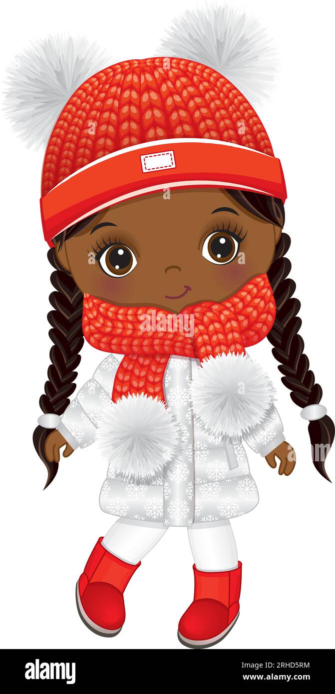Vector African American Girl Wearing Winter Outfit Stock Vector Image ...