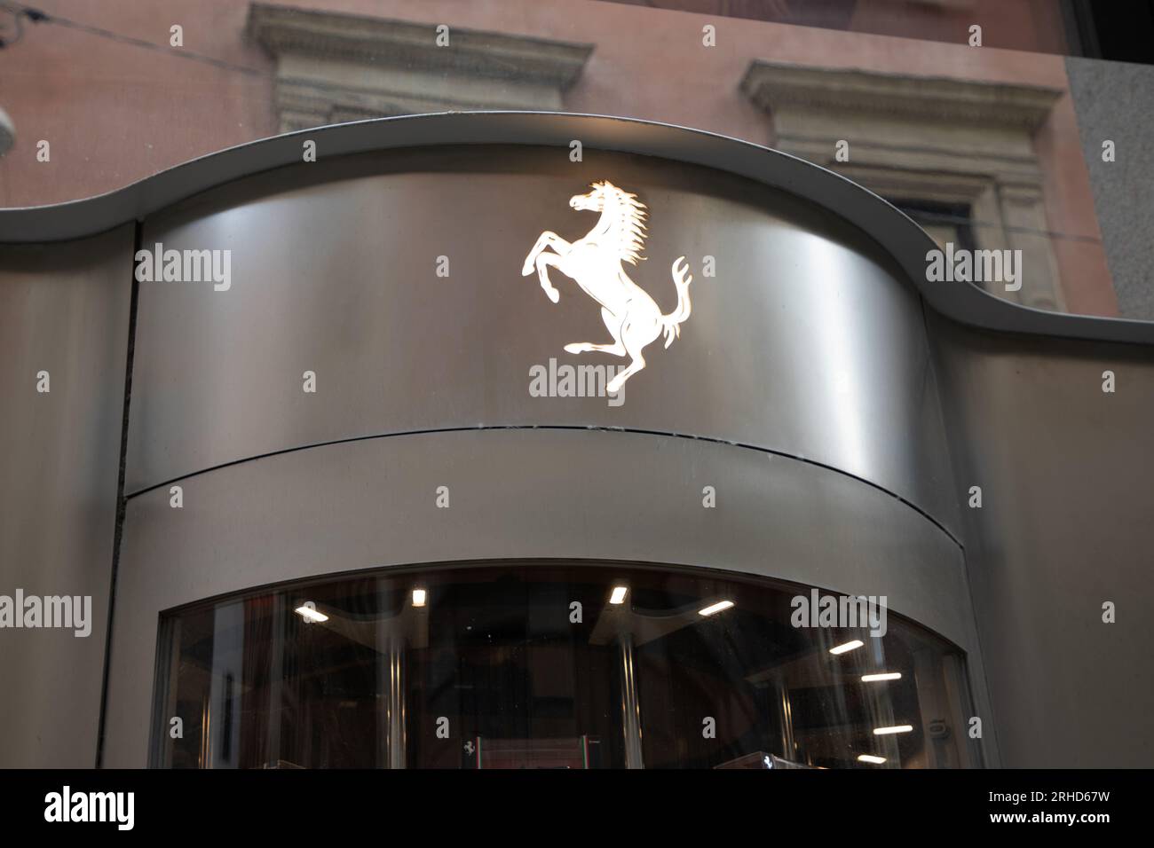 Milan , Italy - 08 07 2023 : Ferrari shop logo brand and text sign on ...
