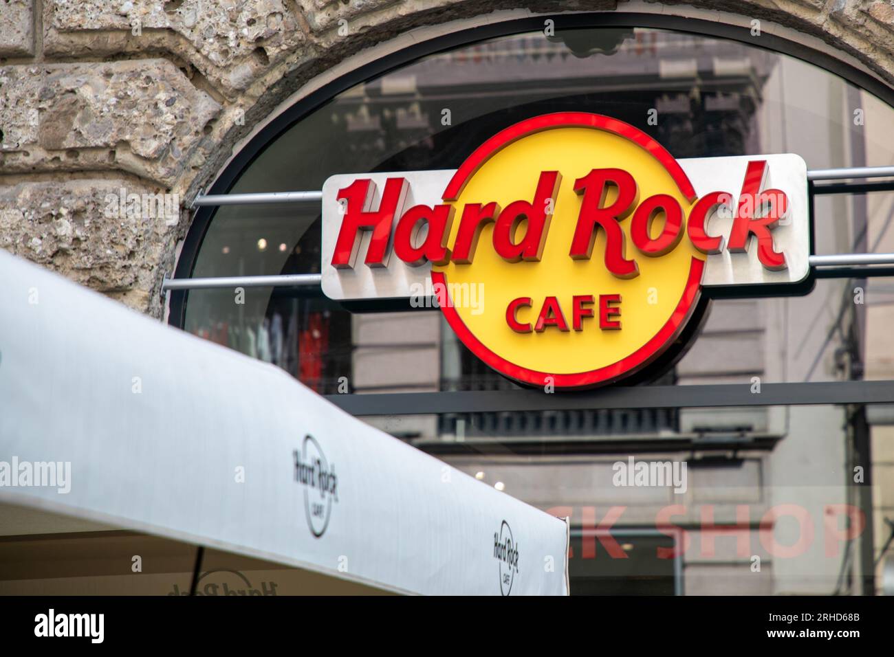 Milan , Italy - 08 07 2023 : Hard Rock Cafe milan shop logo text and ...