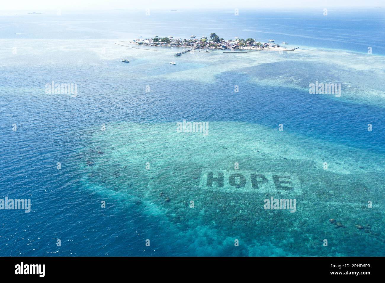EDITORIAL USE ONLY Aerial view of Indonesia's Spermonde Archipelago as ...