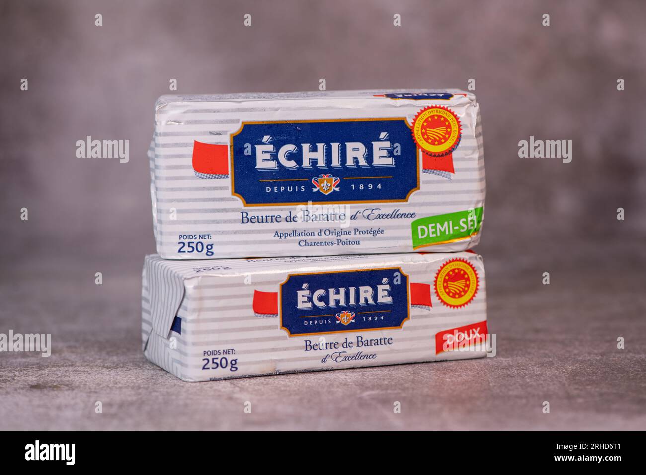Traditional wrapped butter sticks, Echire butter of France, Echire ...