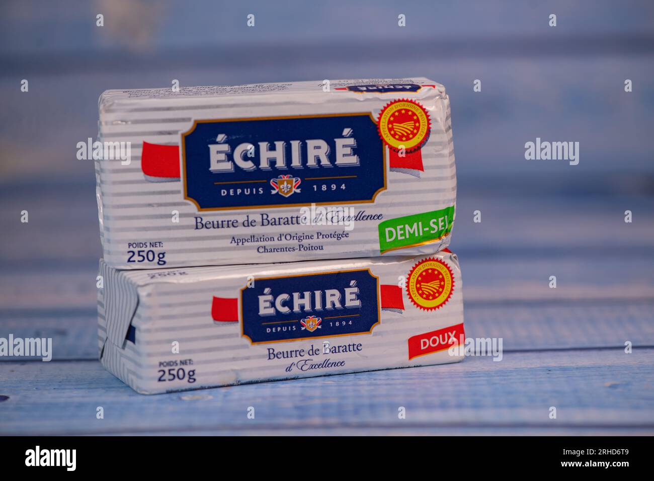 Traditional wrapped butter sticks, Echire butter of France, Echire ...