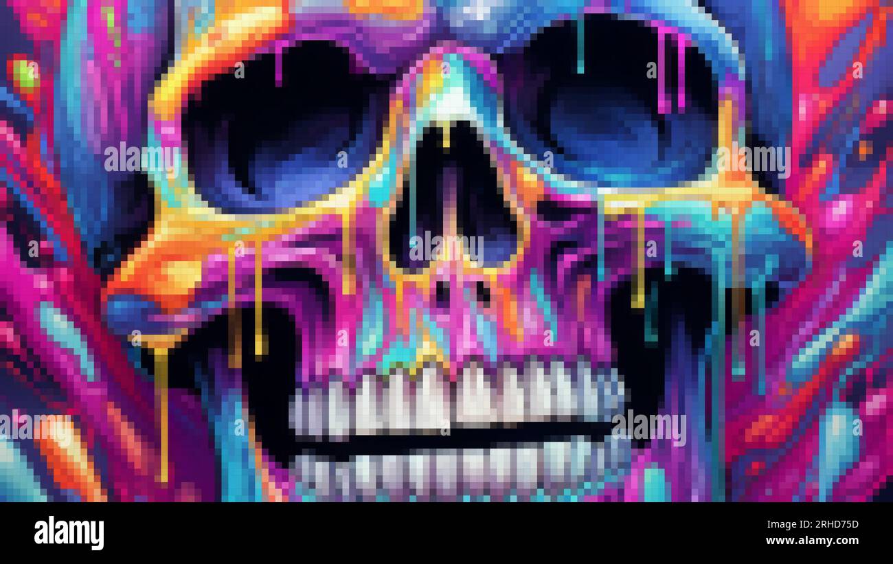 Pixel skull background. Neon colors. Vector illustration EPS10 Stock ...