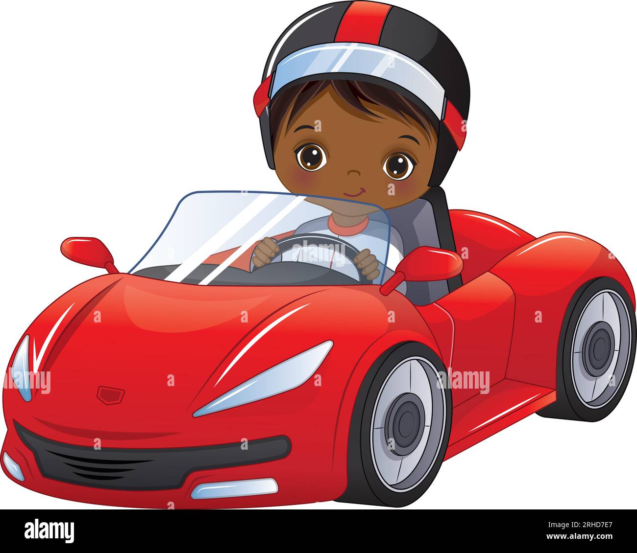 Vector Cartoon Black Boy Driving Racing Car Stock Vector Image & Art ...
