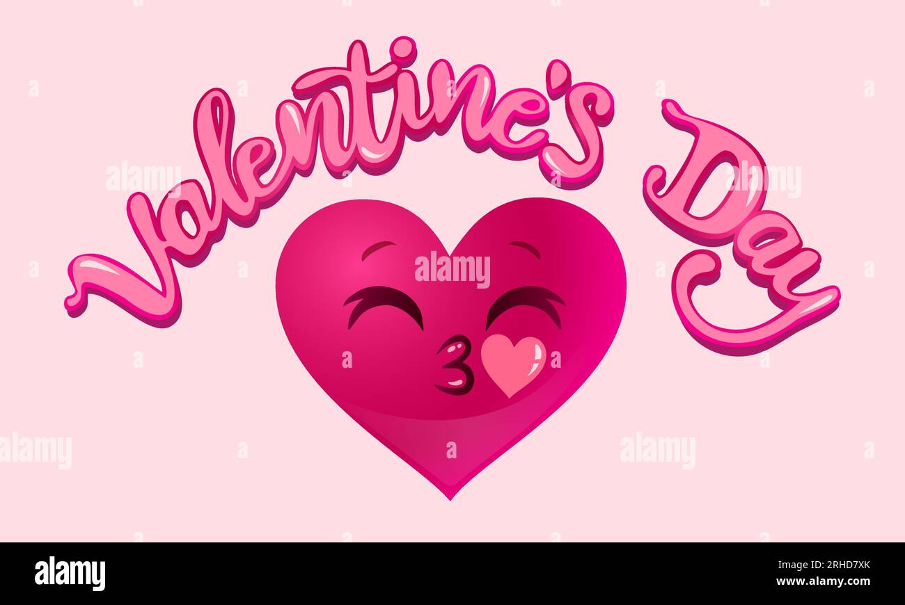Cute heart with kiss in kawaii style for Valentine's day. Vector heart ...