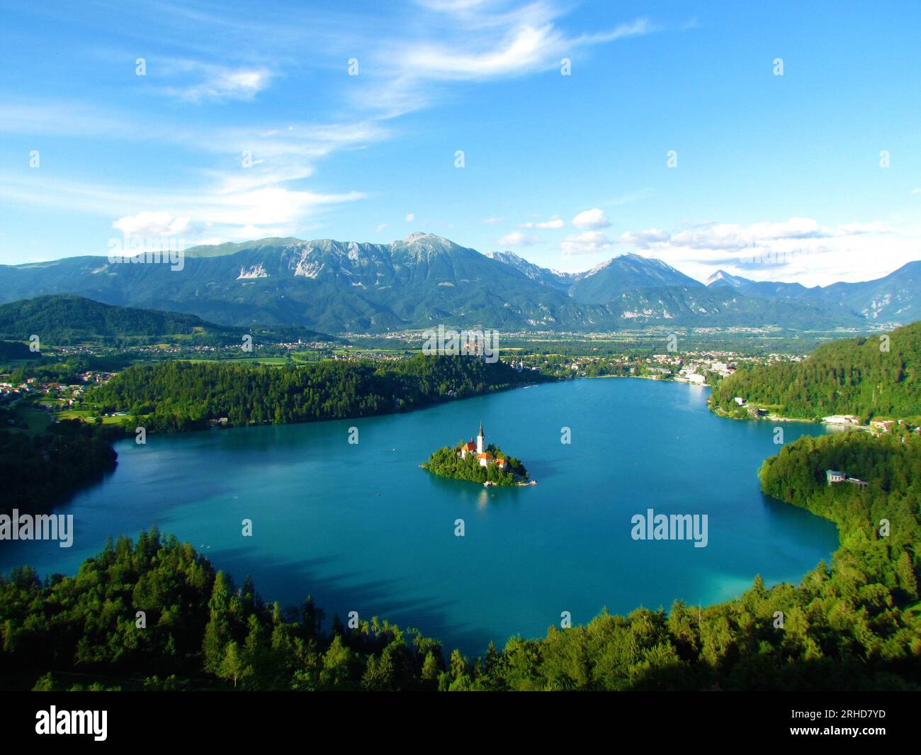 Beautiful panoramic view of famous tourism destination lake Bled and ...