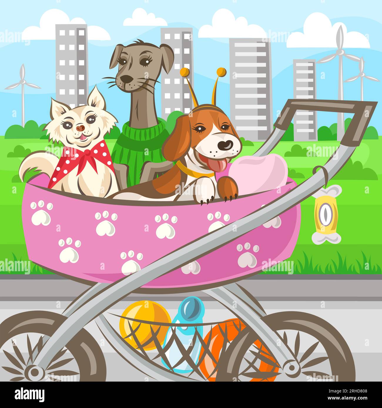 Dogs in stroller Stock Vector Images - Alamy