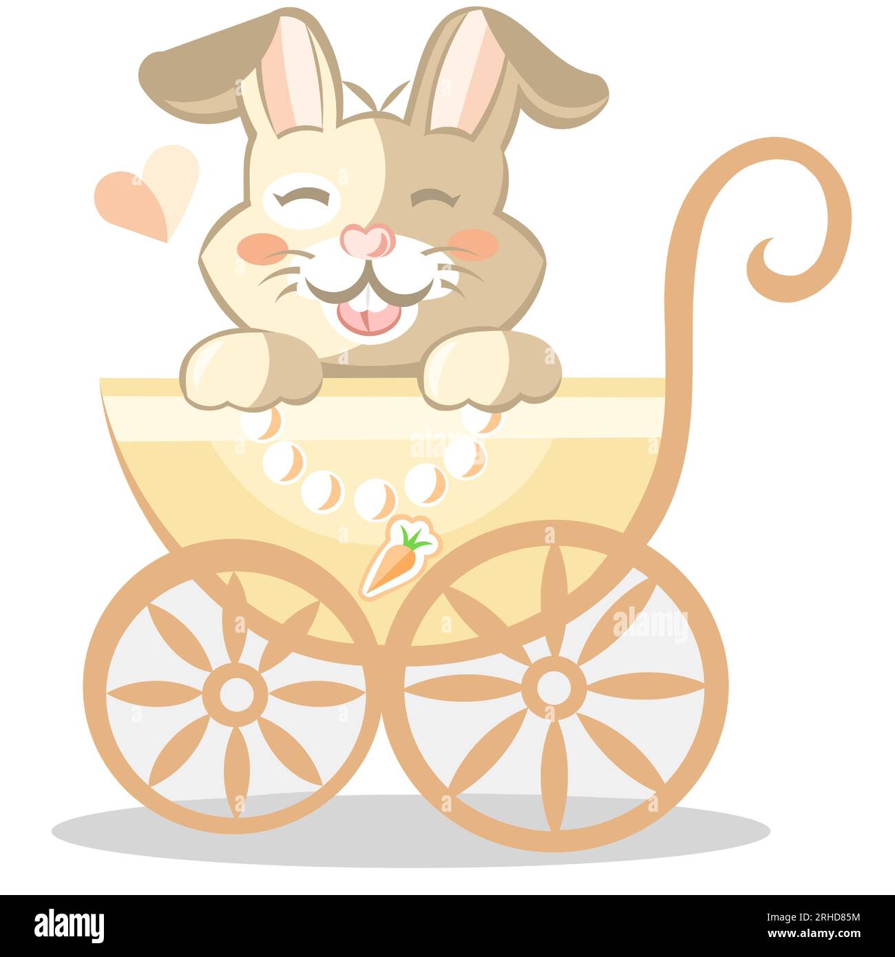 Sweet baby rabbit in yellow kid stroller with tiny carrot pendant Stock ...