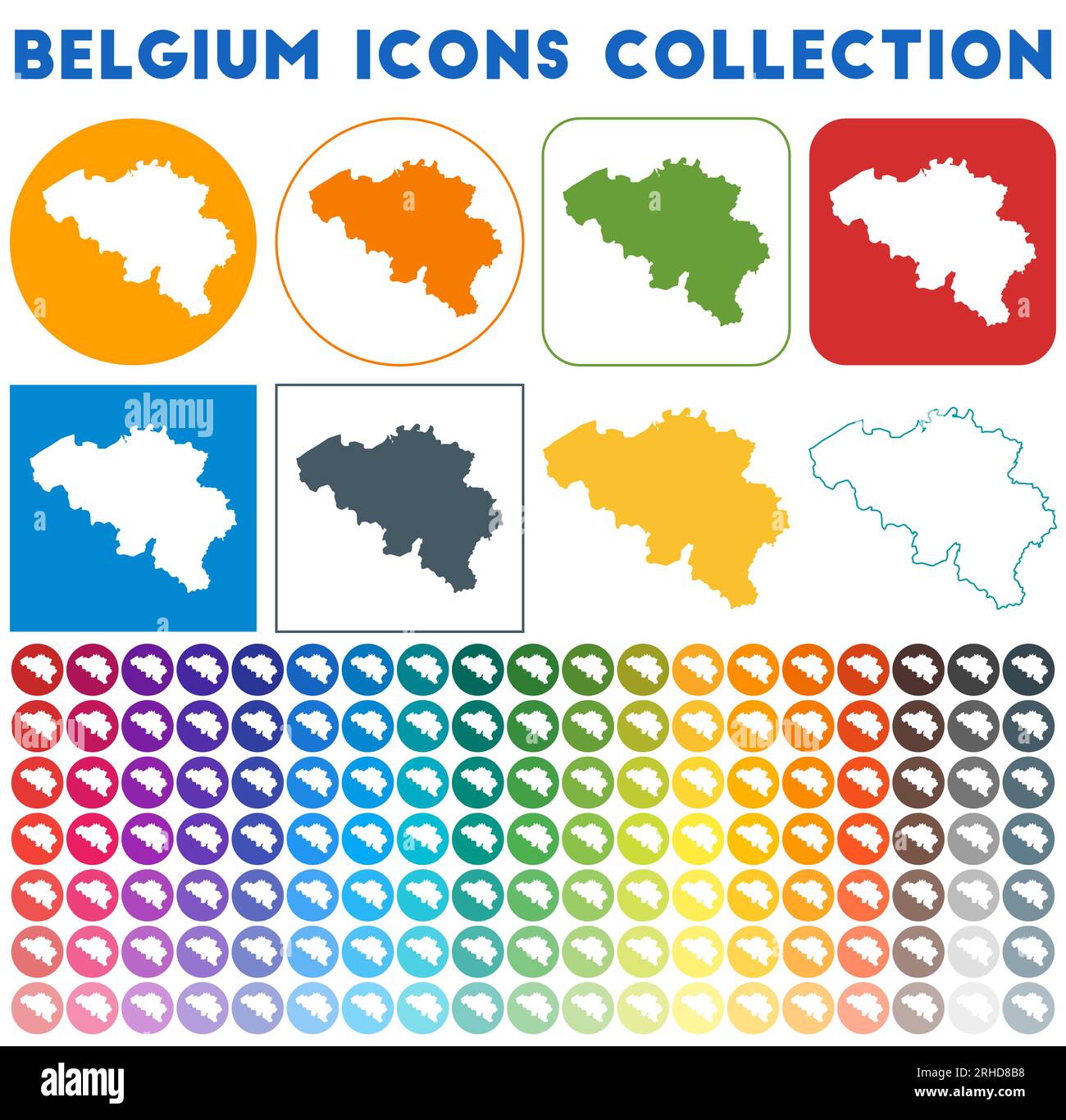 Belgium icons collection. Bright colorful trendy map icons. Modern ...