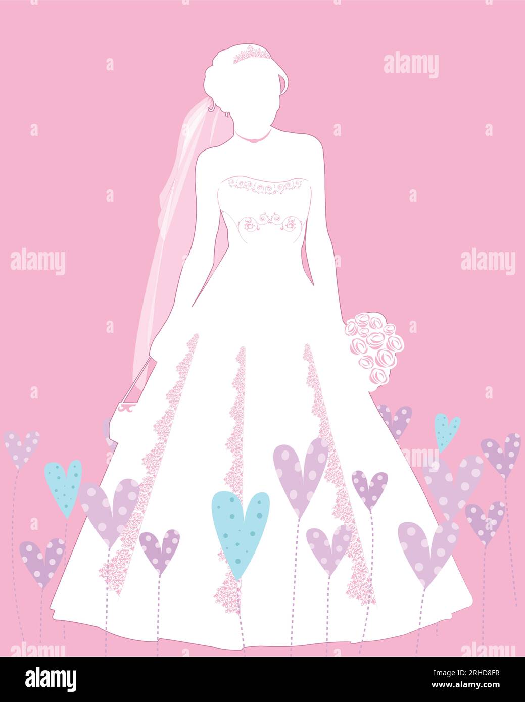 Bride silhouette with flowers, greeting card stock illustration Stock ...