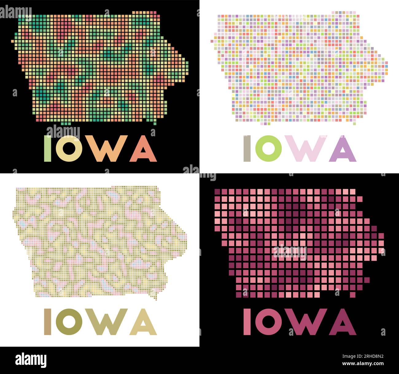 Iowa map. Collection of map of Iowa in dotted style. Borders of the US ...