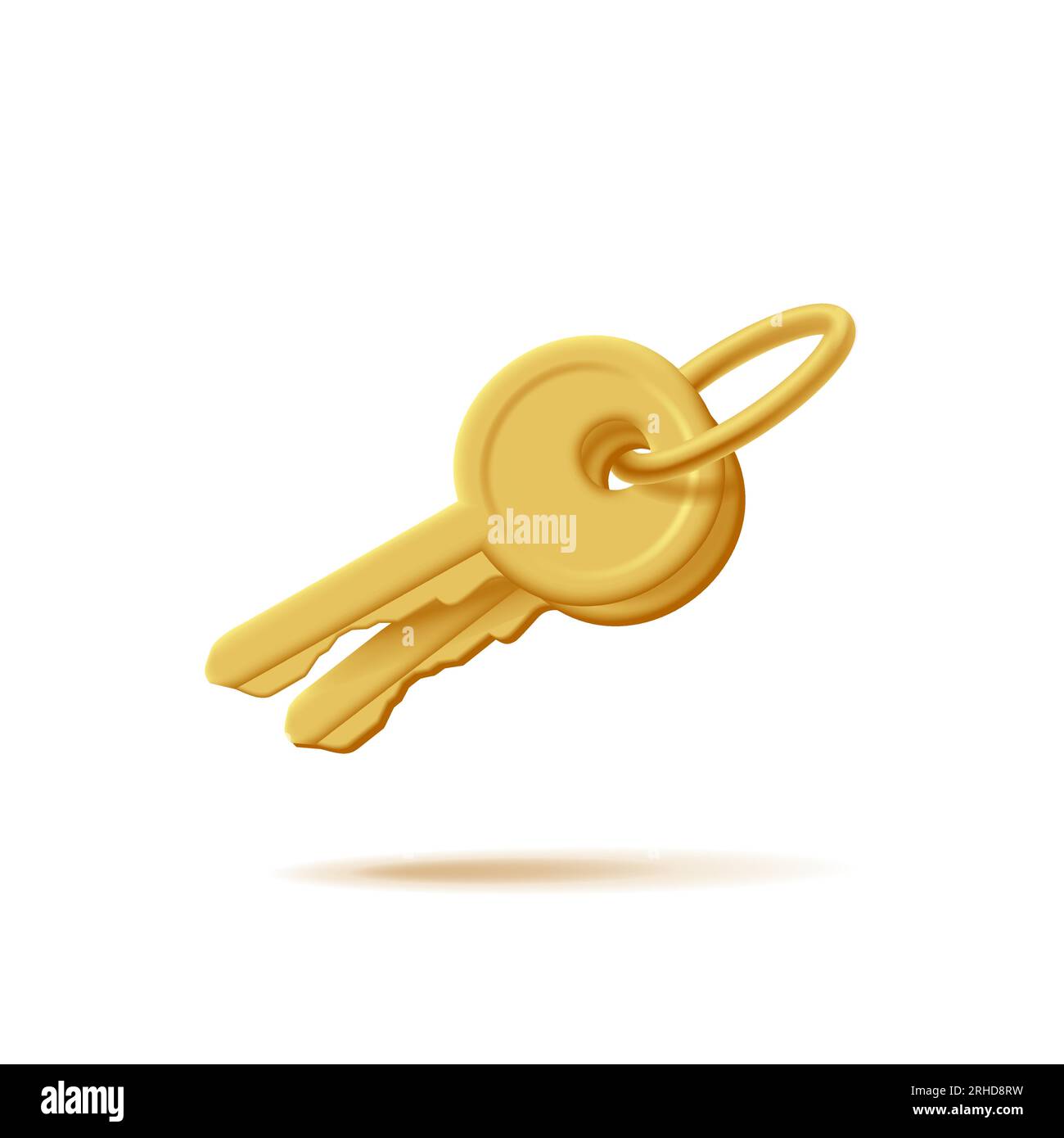Bunch of keys 3d illustration, golden color classic shape with ring ...