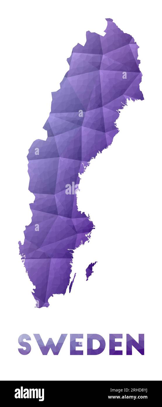 Map of Sweden. Low poly illustration of the country. Purple geometric design. Polygonal vector ...