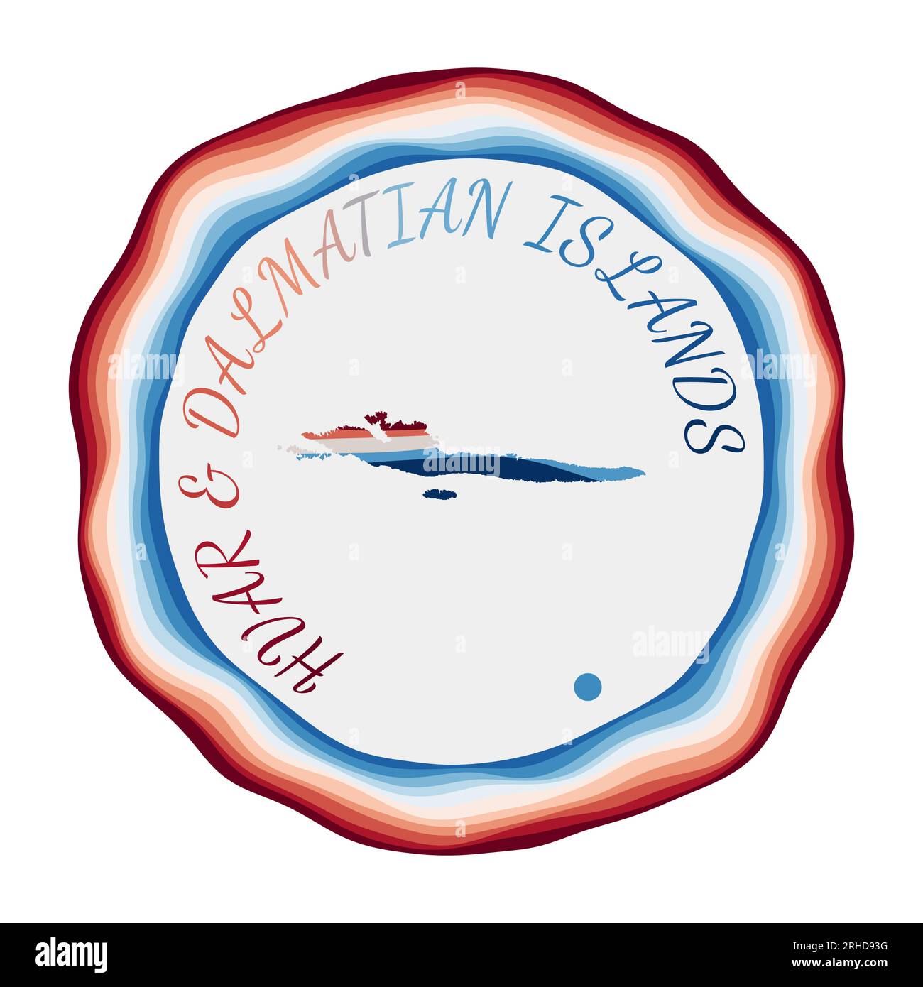 Hvar And Dalmatian Islands Badge Map Of The Island With Beautiful Geometric Waves And Vibrant Red