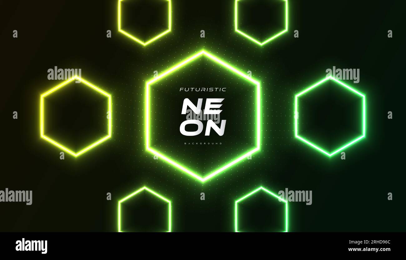 Modern Futuristic Sci-Fi Background with Glowing Hexagon Neon Shapes in ...