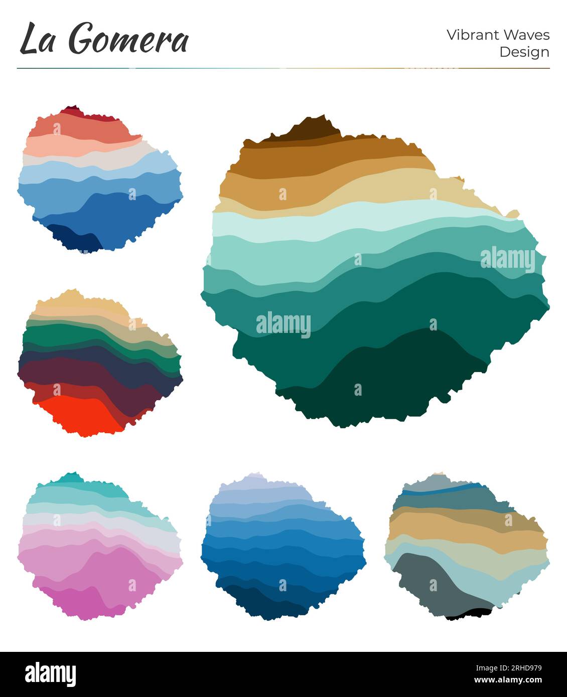 Set of vector maps of La Gomera. Vibrant waves design. Bright map of ...
