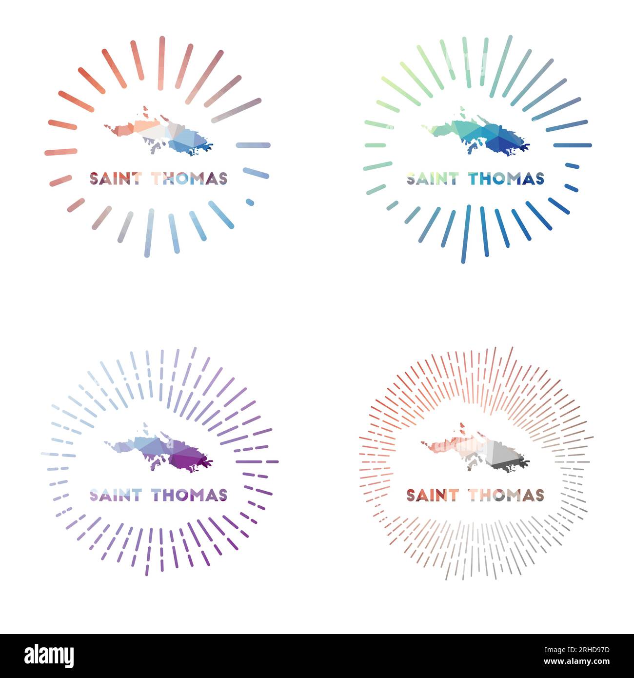 Saint Thomas low poly sunburst set. Logo of island in geometric ...