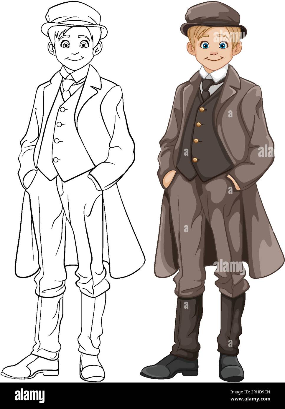 A stylish cartoon character wearing a vintage tweed suit and hat Stock ...