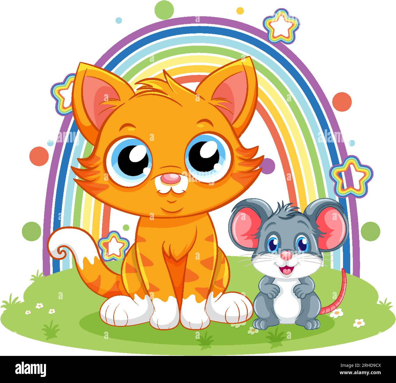 Cute Cat with Mouse in Cartoon Style illustration Stock Vector Image ...
