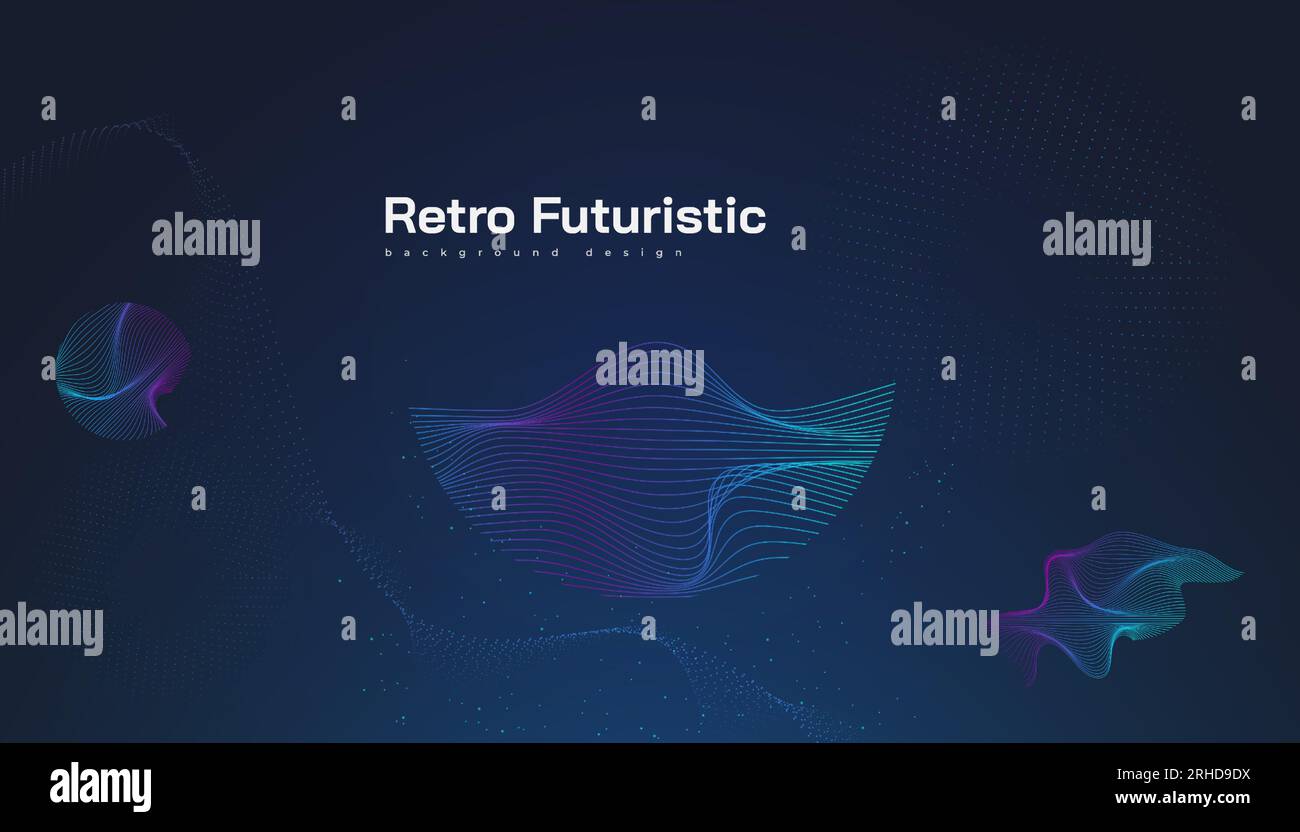Retro Futuristic Background with Abstract Colorful Wavy Shapes. Sci fi ...