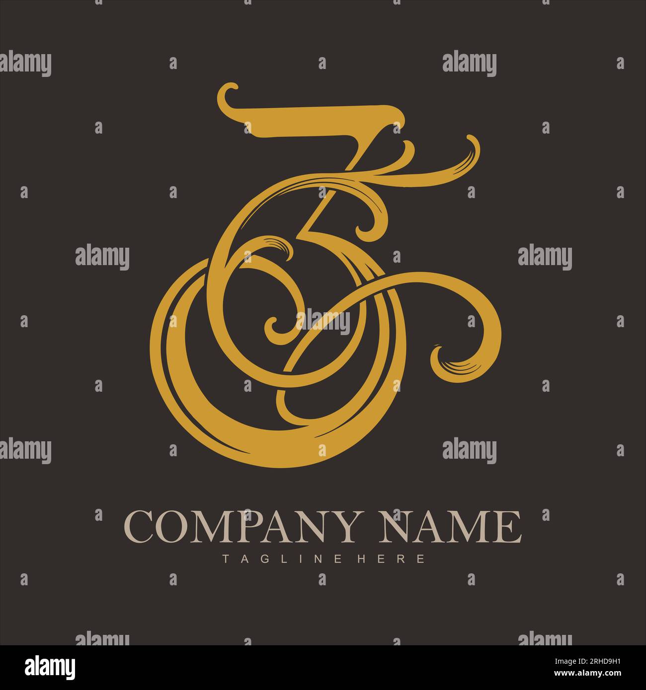 Charm vintage gold number 3 monogram logo vector illustrations for your ...